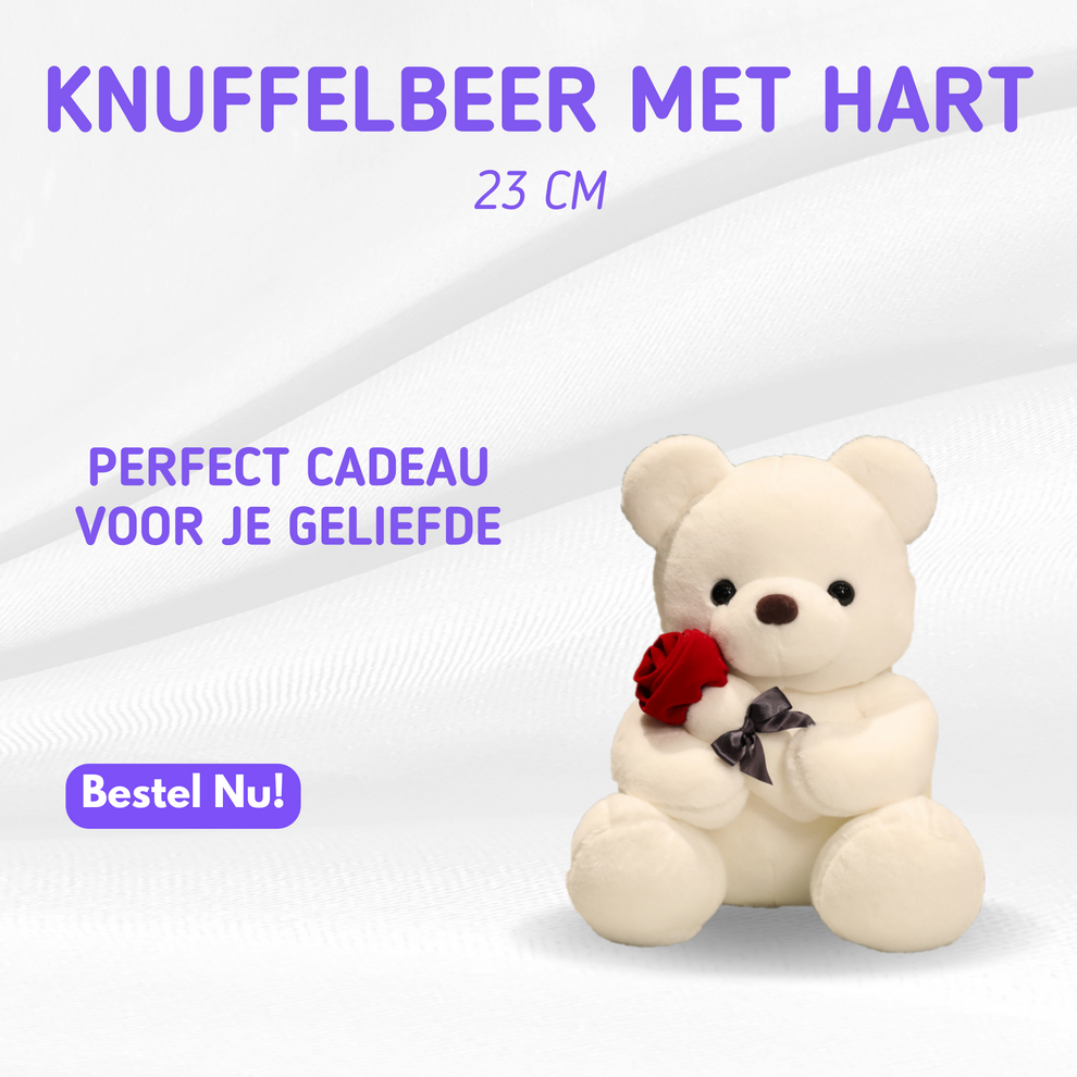 Knuffel Beer - Knuffelbeer met Hart - Beer Knuffel - Wit - 23cm – moloo.nl