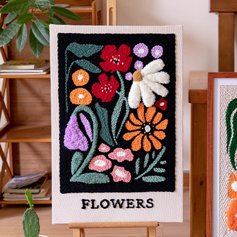 Borduurpakketten - Punch Needle - Borduurpakket - Bloem Zwart – moloo.nl